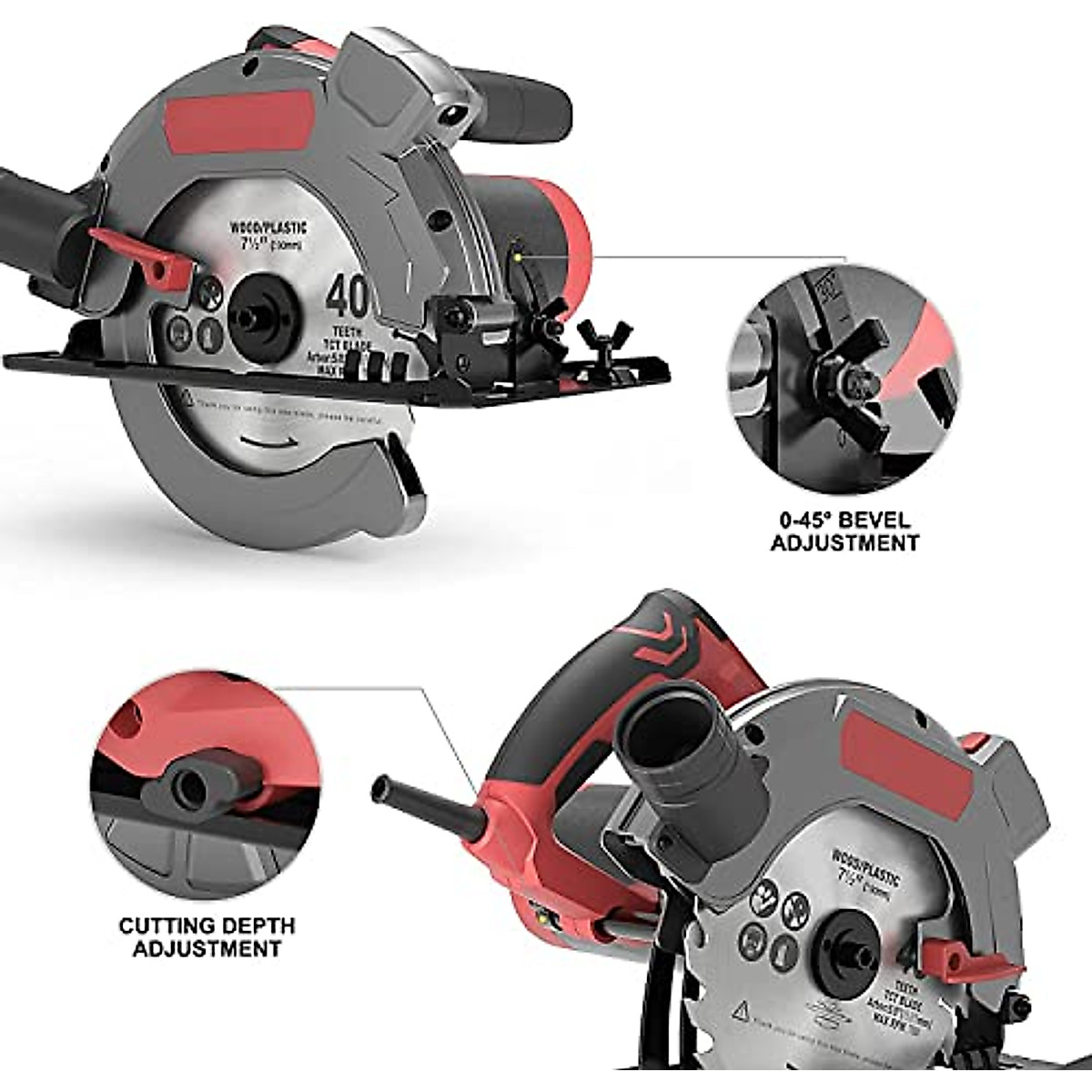 Circular Saw, 3M Corded Skill Saw with Laser Guide, 1500W Power Electric Saws, 5000 RPM with 2 Circular Saw Blades(24T for Wood Cutting, 40T for Metal Cutting)