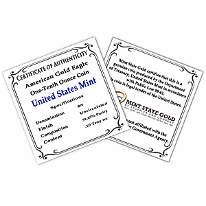 MINT STATE GOLD 2023 1/10 oz American Eagle Gold Bullion Coin Brilliant Uncirculated with Original United States Mint Box and a Certificate of Authenticity $5 Seller BU