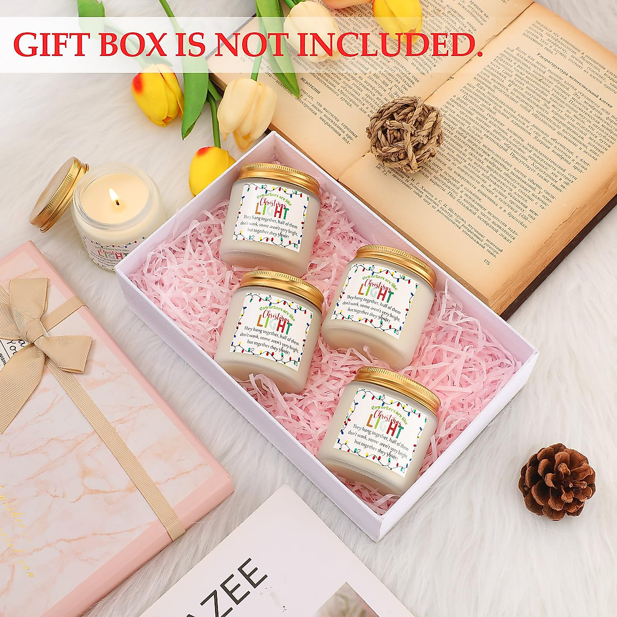 MTLEE 10 Pcs Christmas Scented Candles Gift Set 3.5 oz Soy Wax Candles Jar Christmas Light Sign Thank You Gift Candle Coworker Appreciation Gift for Employee Teacher Nurse Volunteer