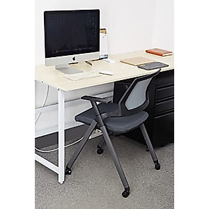 CLATINA Rolling Conference Room Chairs Set of 8, Folding Stackable Office Guest Reception Chairs with Armrests and Wheels, Mesh Waiting Room Chairs for Office, Meeting, Lobby, Church, Grey