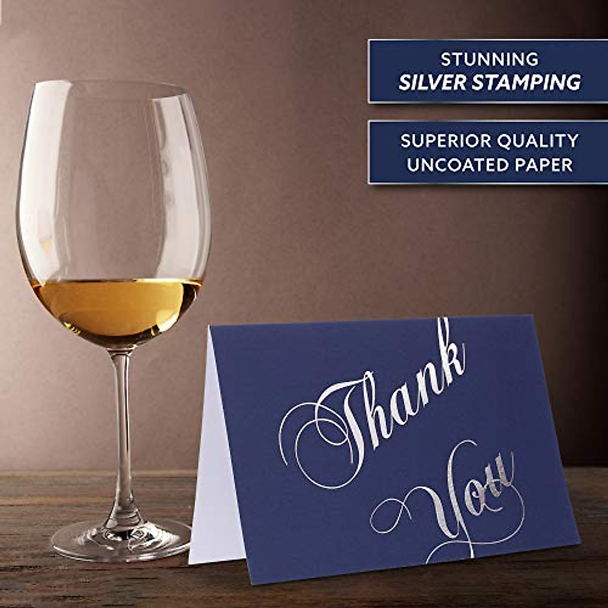 Banana Basics Thank You Cards Bulk Set w/Envelopes (72-Pack) Blank Note Cards 4 x 6 | Navy Blue With Silver Foil Stamping, | Perfect For Wedding, Bridal Shower, Baby Shower, Business, Graduation,