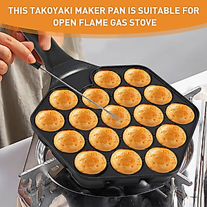 Takoyaki Grill Pan 18 Holes Takoyaki Maker Baking Pan,With Silicone Oil Brush,2pcs Barbecue Forks,1.5" Half Sphere Japanese Takoyaki Pan,for Making Takoyaki & Round Pancakes