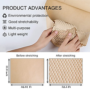 Honeycomb Kraft Packing Paper 11.8" W x 32.8' L,Eco Friendly Recycled Cushioning Wrapping Roll Alternative to Bubble Cushioning Wrap or Packing Peanuts (12 Inch x 32.8 Feet)