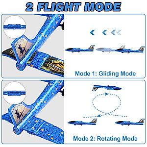 Elctbras 3 Pack Airplane Launcher Toy, Foam Glider Planes for Kids with 2 Flight Mode, Catapult Plane Toys with 3 DIY Stickers, Outdoor Sport Flying Toys for 4 5 6 7 8 9 10 Year Old