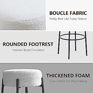 Dolonm 30 Inch Round Bar Stools Set of 2, Teddy Fabric Upholstered, Bouclé and Sherpa Chairs, Backless Kitchen Island Stools, Metal Frame Bar Chairs, Beige with Black Legs (Set of 2)