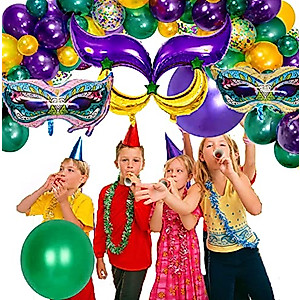114 PCS Mardi Gras Balloons Party Decoration Large Sized Mardi Gras Mask Foil Balloons Moon Star Foil Balloons for Mardi Gras Birthday Baby Shower Masquerade New Orleans Party