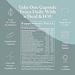 Spark Thyroid Support & Energy Metabolism – Thrive, Naturally Fight Fatigue, Balance Hormones, Promote Focused Energy – Zinc, Selenium, Iodine – 60 Vegetarian Soft Capsules