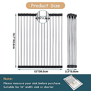 Herogo Roll Up Dish Drying Rack, Stainless Steel Over The Sink Dish Drying Rack for Kitchen Sink, Versatile Kitchen Sink Drying Rack for Kitchen Counter, 16.7” x 12”, Slide-Proof & Heat-Proof