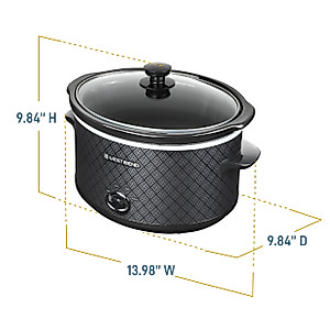West Bend Slow Cooker 4-Quart Manual Crockery Style with Dishwasher Safe Oval Ceramic Crockpot and Glass Lid Two Temperature Settings Plus Keep Warm, 210-Watts, Black