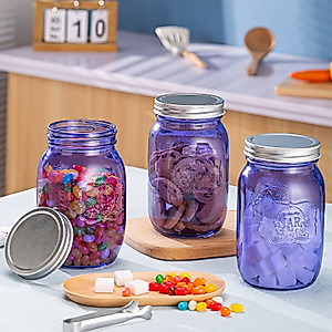 6 Pack Mason Jars, 32 oz Regular-Mouth Glass Storage Jar with Metal Airtight Lids, Modern Design Food Storage Container, Claplant Kitchen Canisters, Food Storage Canister for Canning (BLUE）