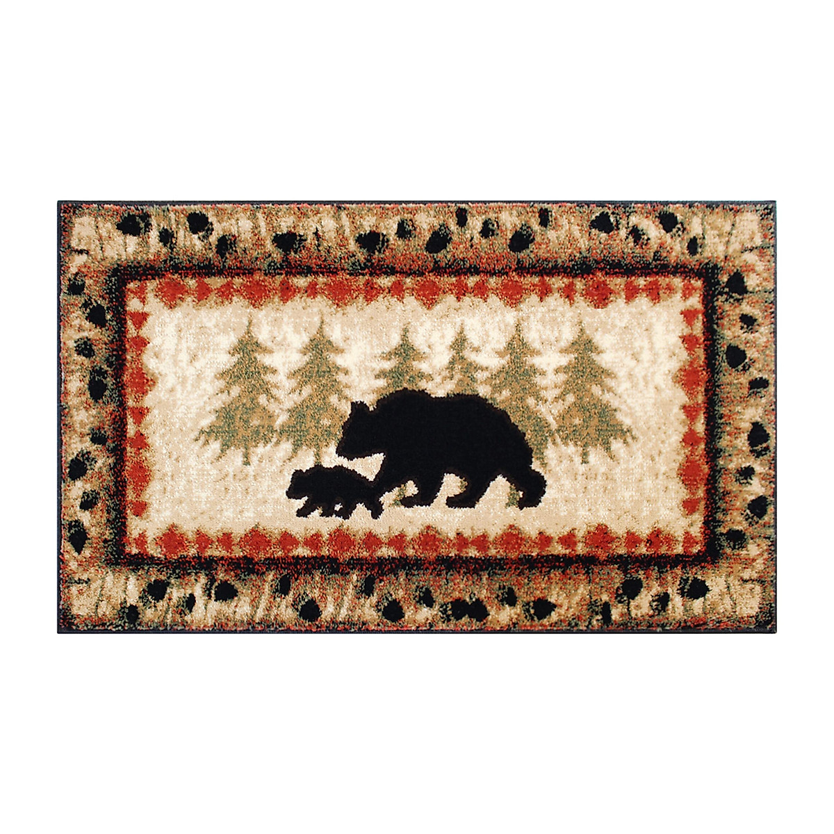 Masada Masada Rugs 2'x3' Cabin/Lodge Theme Area Rug with Bear and Cub Scene