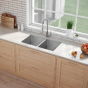 Kraus Standard PRO 33-inch 16 Gauge Undermount 50/50 Double Bowl Stainless Steel Kitchen Sink, KHU102-33