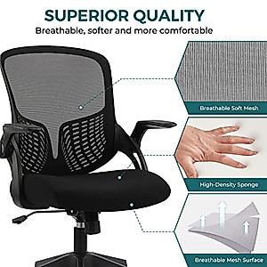 Ergonomic Desk Chair Mesh Home Office Chair with Flip Up Armrests Mid Back Computer Chair Lumbar Support Adjustable Swivel Task Chair, Black