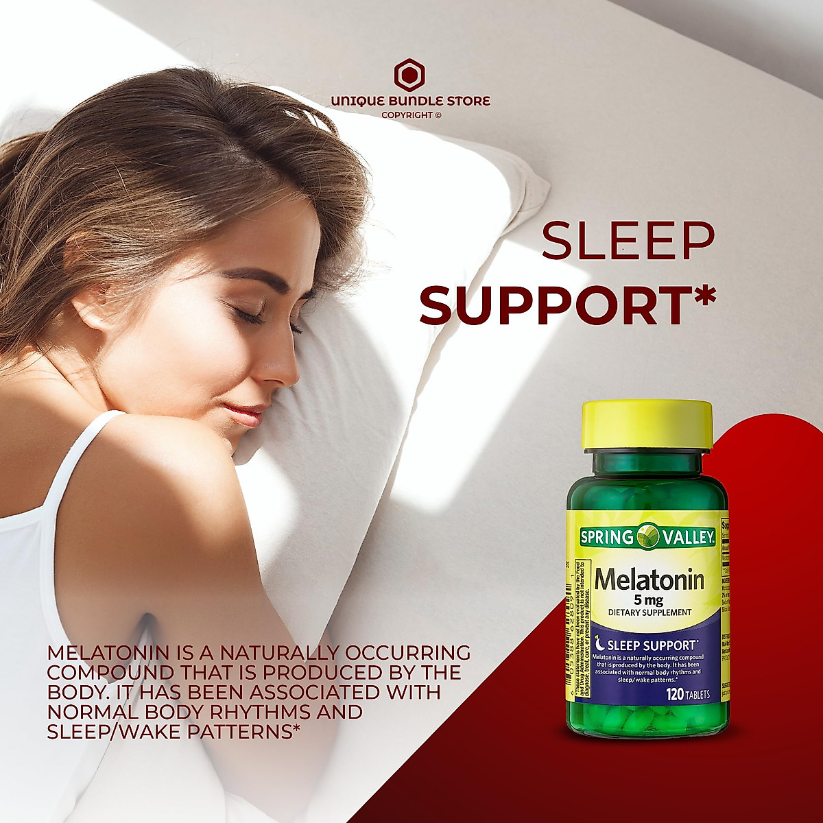 Unique Bundle Store Spring Valley, Melatonin 5mg, Sleep Health Dietary Supplement Tablets, Melatonin 5 mg, 120 Count + 7 Day Pill Organizer Included (Pack of 1)