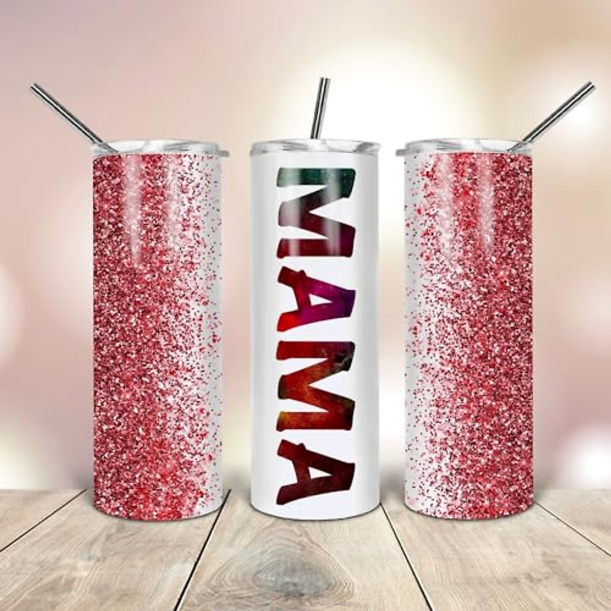 Mama Red Glitter Skinny Tumbler, Stainless Steel Vacuum Insulated Tumbler Double Wall Travel Coffee Mug, Gifts for Mom from Son, Daughter (20 oz)