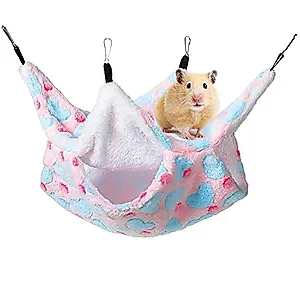 Small Pet Hammock, Double-Layer Small Animals Hammock Bed, Warm Fleece Cage Hanging Hammock, Pet Swinging Bed for Sugar Glider Chinchilla Parrot Guinea Pig Ferret Squirrel Hamster Rat (Pink)