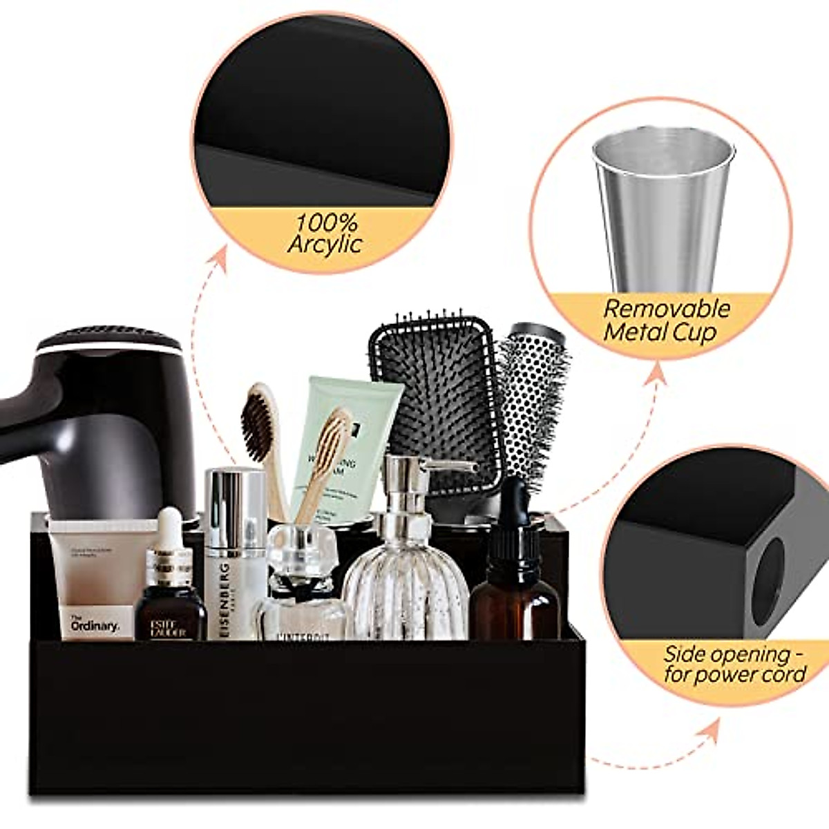 NoceBy Acrylic Hair Dryer Organizer, Black Hair Dryer Hair Styling Tools and Accessories Holder, Bathroom Storage Makeup Vanity Bathroom Organizer Countertop