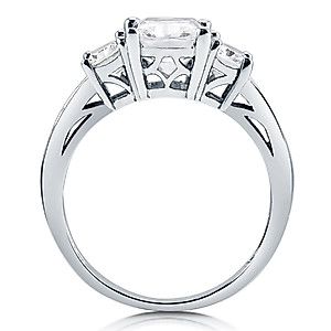 BERRICLE Sterling Silver 3-Stone Wedding Engagement Rings Cushion Cut Cubic Zirconia CZ Ring for Women, Rhodium Plated Size 6