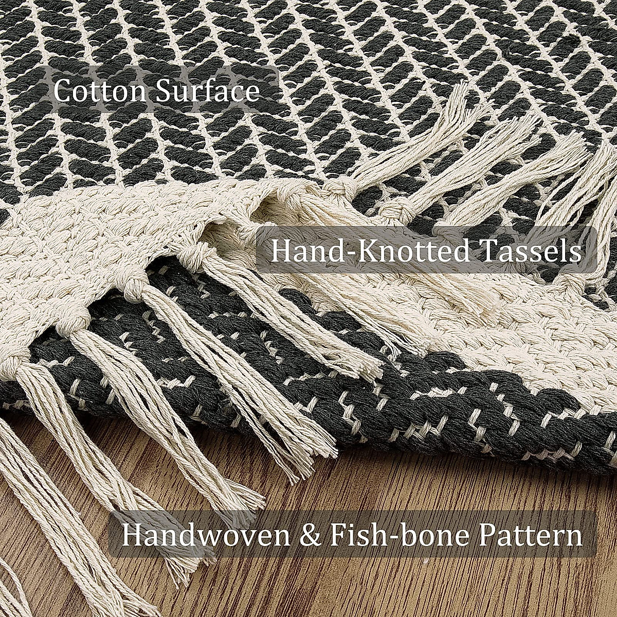 Lahome Boho Bathroom Rugs, Small 2x3 Entry Rug Washable Front Door Bath Mat Woven Cotton Area Rug with Tassels, Farmhouse Non Shedding Lightweight Grey Throw Rug Low Pile Carpet for Kitchen