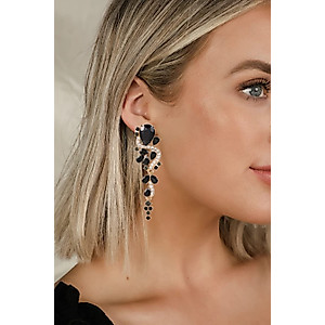 Black Rhinestone Statement Drop Dangle Earrings Dangling Sparkly Crystal Bridal Bridesmaid Wedding Earrings Long Chandelier Teardrop Earrings for Women Prom Party