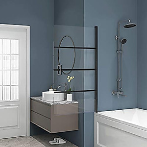 Goodyo Bathtub Screen Panel Shower Door for Bathtub 180° Pivot 1/4" Glass, 31.5" x 55", Black
