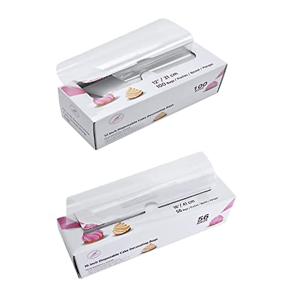 Keenpioneer Piping Bag - Disposable Cake Decorating Bag 56 Count (16 inch, Clear) and 100 Count (12 inch, Clear)
