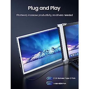 FQQ 14” Triple Laptop Monitor Extender, 1920*1200P FHD IPS Portable Monitor for 15” - 17.3" Laptop, 16:10, Dual Monitor Display for Win/MAC, HDMI/USB-C Plug & Play (Not for Linux Chromebook), S15 Gray