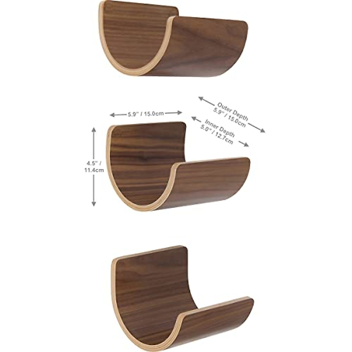 Rolled Towel Racks. 3 x Wall Mounted Wood Shelves for Bathroom Towel Storage. Wooden Bath Towel Organizer Shelf. Lacquered for Moisture Protection. Fits Large Towels (Walnut)