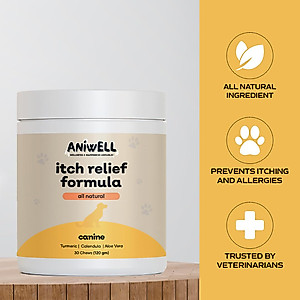 Aniwell Itch Relief Chews for Dogs – Vitamin E & Borage Oil Supplement – Packed with Beneficial Fatty Acids for Healthy Skin – Seasonal Allergies Support | Pack of 2