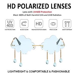 BOJOD Rimless Cloud Sunglasses For Women Trendy Disco Festival Glasses Vintage 90s Sunglasses Funny Cloud BLUE Halloween