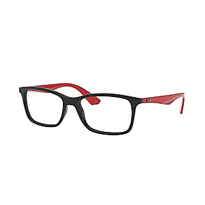 Ray-Ban RX7047 Rectangular Prescription Eyeglass Frames, Black on Red/Demo Lens, 56 mm