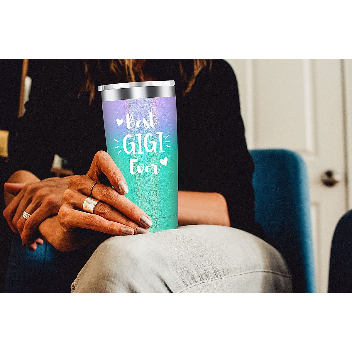 KOOLDRINK Best Gigi Ever-Grandma Gifts from Granddaughter Grandson Mothers Day Birthday Christmas Gifts for Nana,Mimi,Soon to be Gigi,Stainless Steel Insulated Grandmother Mug Cup 20Ounce Multicolor