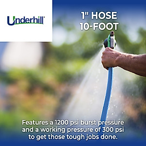 Underhill ShortyPro UltraMax Commercial Garden Water Hose, Lightweight, Heavy-Duty, Flexible, Anti-Kink, 1200 psi, H10-S10, 1 Inch x 10 ft, Blue