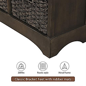 Merax Brown Morden Farmhouse Wood Storage Cabinet with Four Classic Rattan Basket Buffet Sideboard Brownrd for Kitchen/Dining Entryway/Living Room Light Grey, One