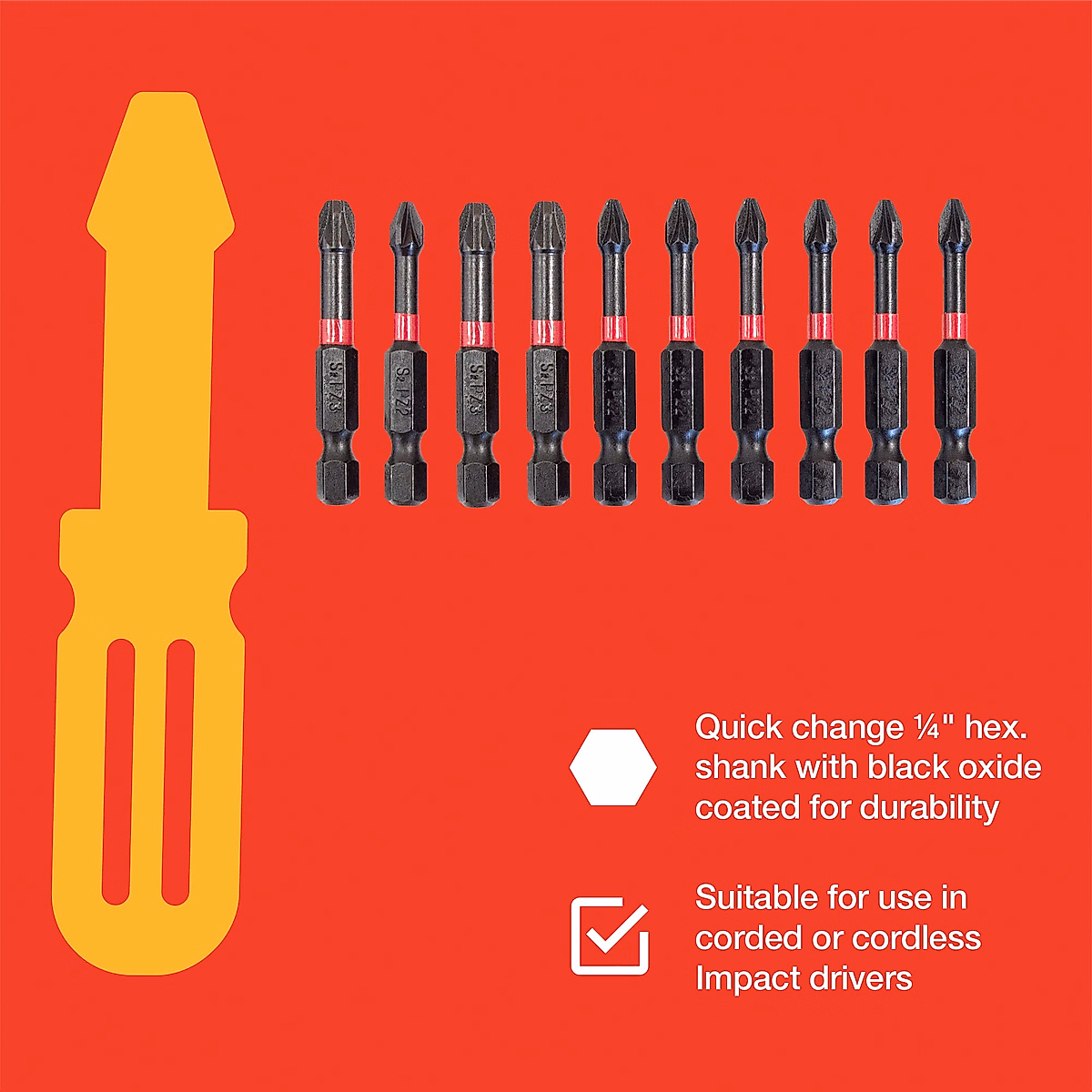 Amtech L2395 10 Piece Impact Screwdriver bit Set