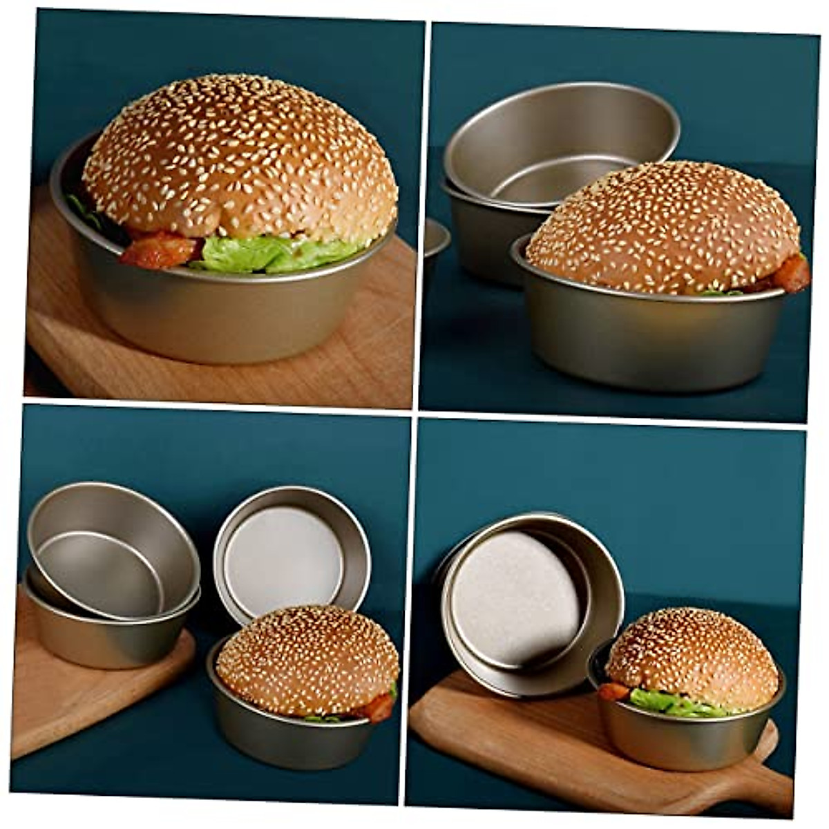 BAFAFA 2pcs Burger Mold Molde Para Pastel Pizza Oven for Home Toaster Oven Pans Round Cake Tin Steel Baking Pan Loaf Tin Ovenware Mold DIY Mold Meatloaf Breads Molds Golden Household Tray Pan