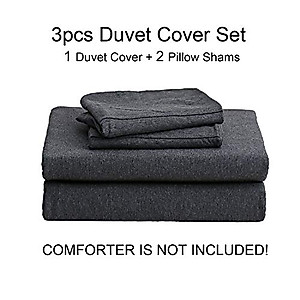 PURE ERA Jersey Knit Duvet Cover Set 100% T-Shirt Cotton Super Soft Comfy 3pc Bedding Set with Zipper Closure (Heather Charcoal Grey, Queen)