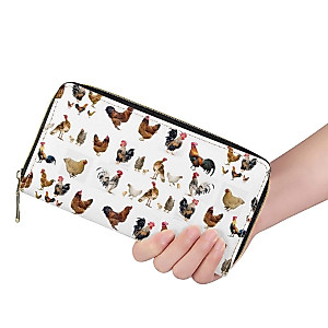 doginthehole Chicken Print Women Wallet Zip Around Clutch Ladies Travel Coin Purse