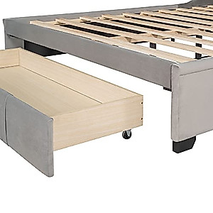 TARTOP Queen Size Bed Frame with Storage Drawers, Queen Velvet Upholstered Platform Bed with Wingback Headboard/Strong Wooden Slats/Easy Assembly,Gray