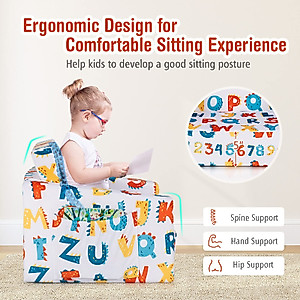 Costzon Kids Couch, 2 in 1 Flip Open Children's Sofa w/Velvet Fabric, Storage Pockets, Toddler Armrest Chair Bed for Nap Play Sleep, Ideal Gift for 0-4 Years Old Baby Boys Girls, Alphabet