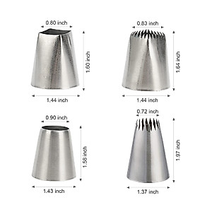 4Pcs X-Large Piping Tips Set, Stainless Steel Square Round Frosting Tips, Cake Decorating Tips for Cupcakes Pastry Fondant Cakes Decorating
