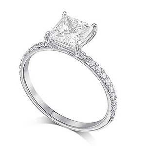 Aihpos Princess Cut Engagement Rings for Women with 1-1/4 Carat(ctw) Moissanite Wedding Rings Platinum Plated Silver 10K 14K 18K Gold with Text Engraving (Platinum Plated Silver)