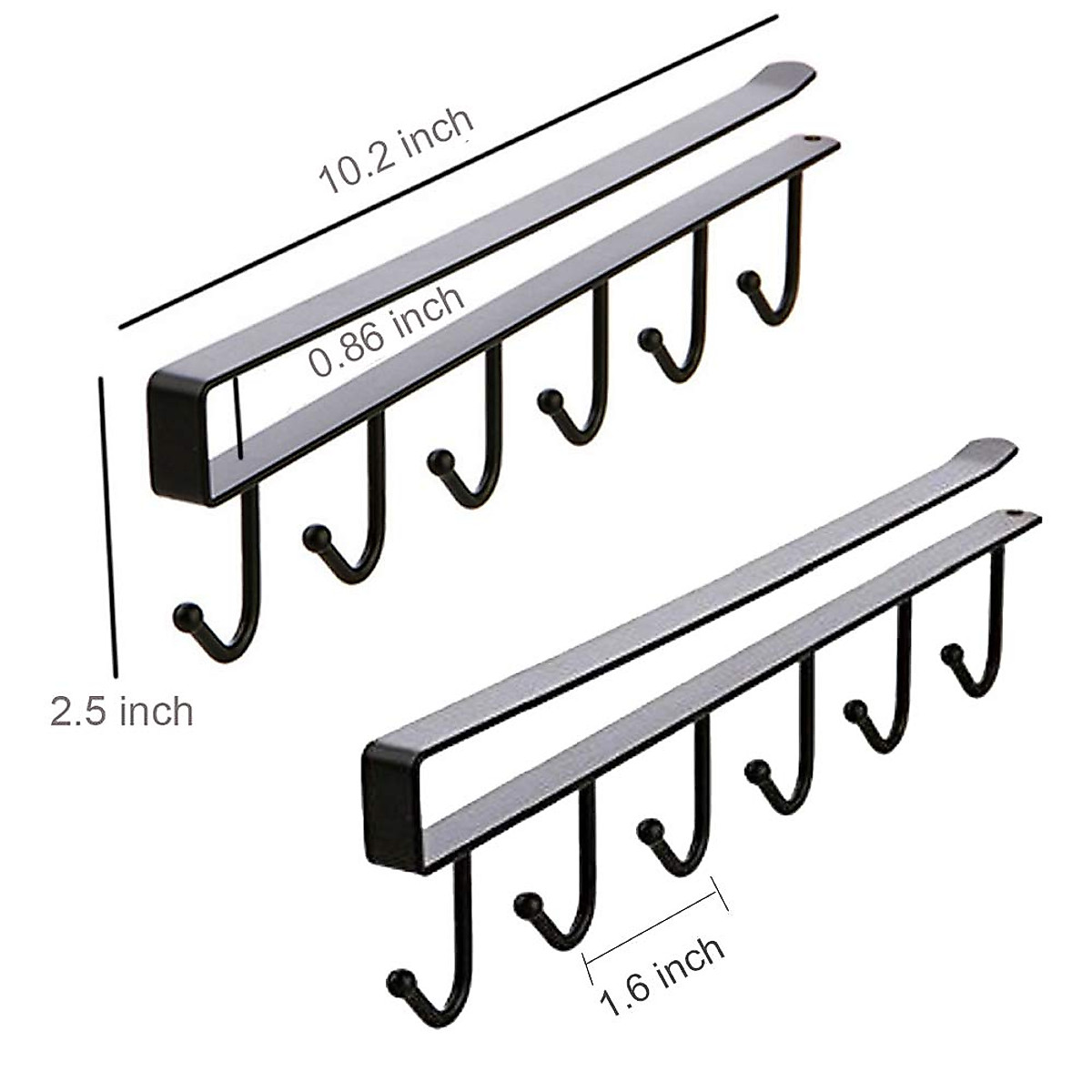 AliCH 2pcs Mug Hooks Under Cabinet Mug Holder Rack,Nail Free Adhesive Coffee Cups Holder Hanger for Cups/Kitchen Utensils/Ties Belts/Scarf/Keys Storage, Fit for 0.8inch Thickness Shelf or Less (BLA)