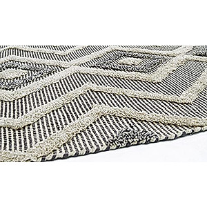 CHARDIN HOME 3x5 Cotton Boho Rug Grey and Ivory | Modern Farmhouse Throw/ Bath Rug for Bathroom Bedroom Kitchen entryway and More | Machine Washable high Low Textured Area Rug