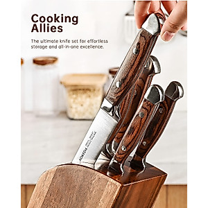 AOKEDA Knife Set for Kitchen with Block, Classic 6-Piece Sets, Pakkawood Handle, Balanced Dual-Bolster Design, High Carbon Stainless Steel Knives
