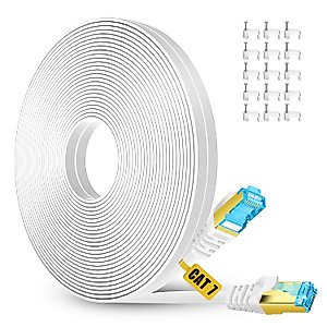 Cat7 Ethernet Cable 50 Ft,High Speed Internet Cable Flat Network Cord with Clips Rj45 Snagless Connector Fast Computer LAN Wire for Gaming,Xbox PS4,Modem,Router,Coupler, Black,Indoor&Outdoor 15m