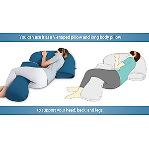 INSEN Pregnancy Pillows, L Shaped Full Body Maternity Pillow with Removable Cover, 57 Inch Pregnancy Pillows for Sleeping, Blue Jersey Cotton