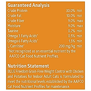 Blue Buffalo Freedom Grain Free Natural Indoor Weight Control Adult Dry Cat Food, Chicken 11-lb