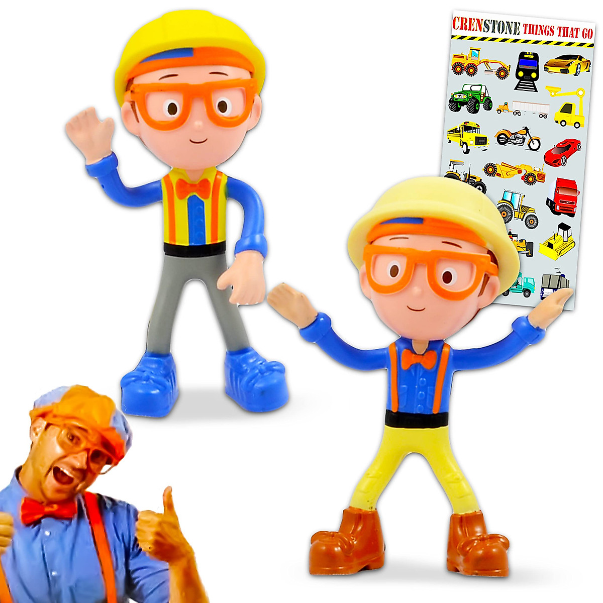Blippi Bendable Toy Bundle - 2 Blippi Action Figure Bendable Toys for Kids (Styles May Vary) | Blippi Party Favors with Stickers | Blippi Bendable Action Figures