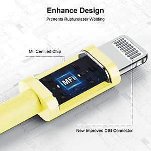 FGUIME 4Pack Long iPhone Charger Cord 10 ft, [Mfi Certified] Charging Cable, Lightning Cable to USB Compatible with iPhone 14 13 12 11 Pro Max XR XS X 8 7 6 Plus SE 5S iPad and More - Yellow